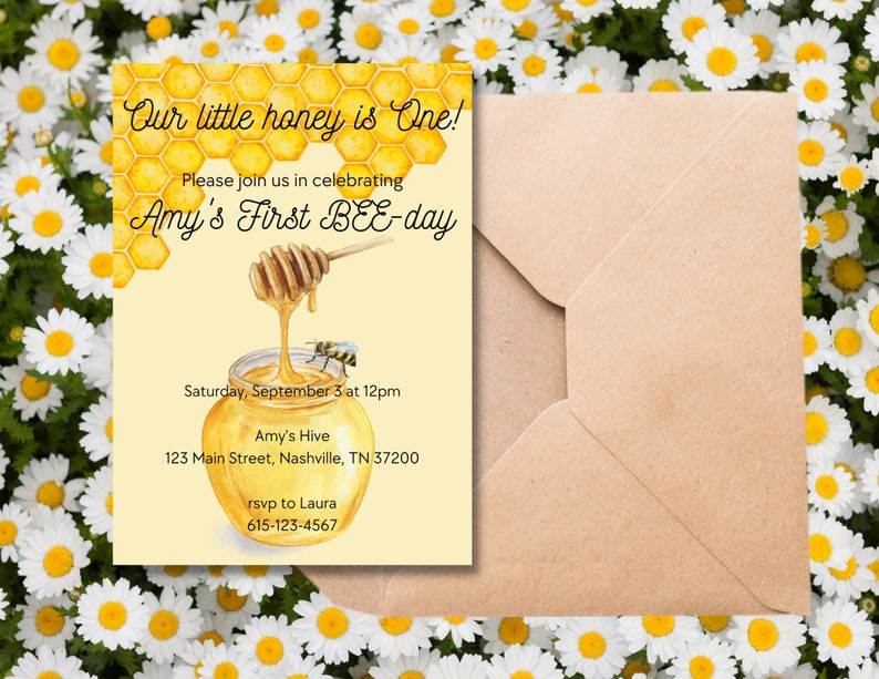 First Beeday Birthday Invitation Bee-day Invitation First - Etsy
