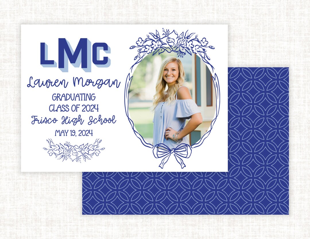 Bow Monogram Graduation Photo Card, Custom Grad Announcement Picture ...