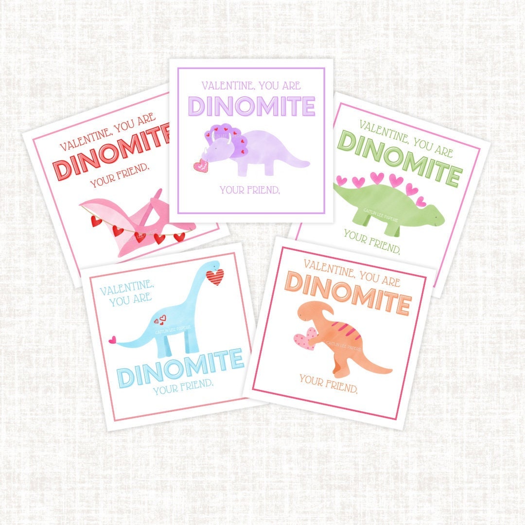 Dinosaur Valentine, Dinomite Valentine, Watercolor Valentine, School ...