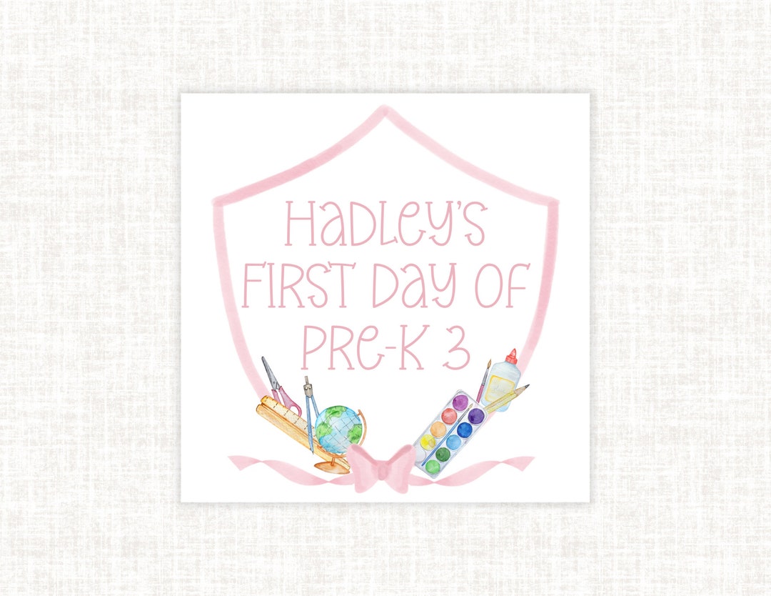 First Day of School Personalized Sign, Custom Watercolor School Crest ...