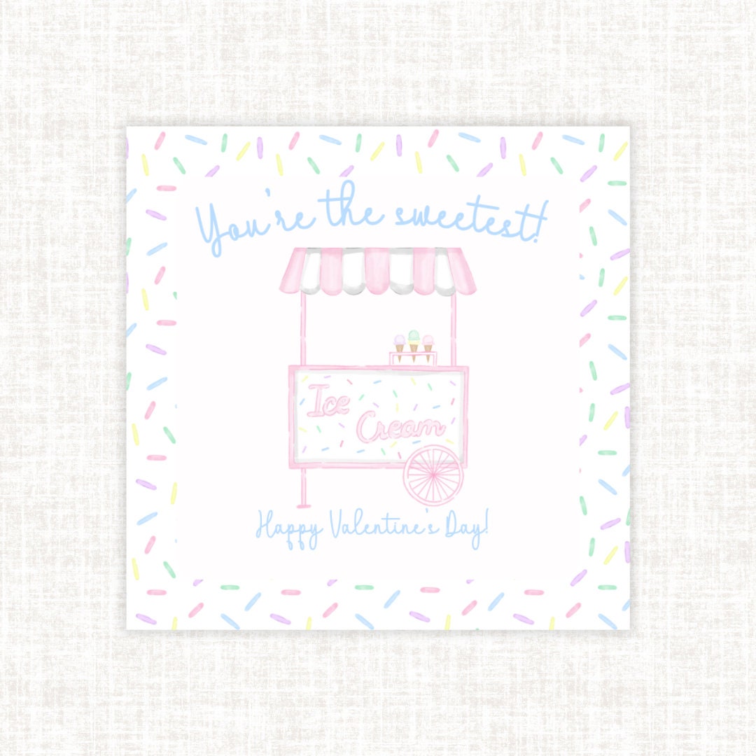 Ice Cream Valentine Cards, Sweet Valentines, Watercolor Valentine ...
