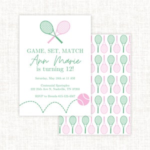 Game Set Match Pink Birthday Invitation, Preppy Tennis Party Invite ...