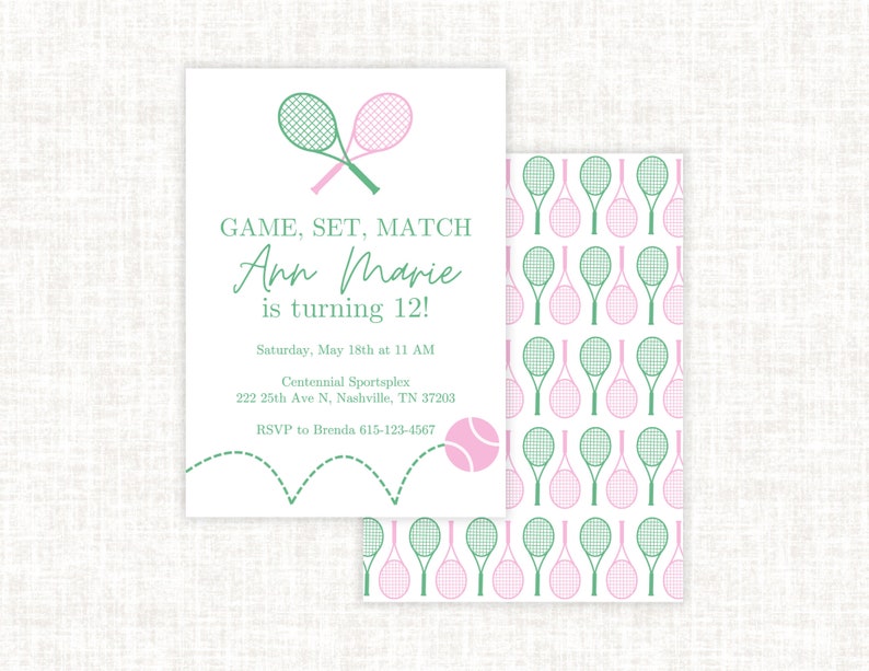Game Set Match Pink Birthday Invitation, Preppy Tennis Party Invite ...