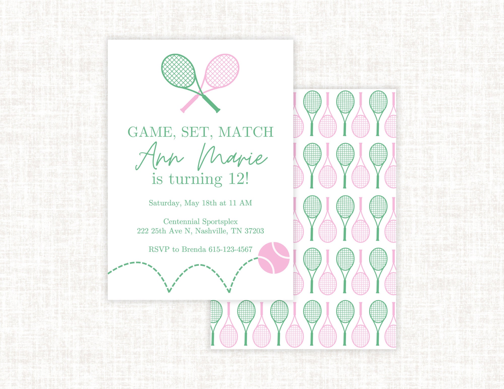 Game Set Match Pink Birthday Invitation, Preppy Tennis Party Invite ...