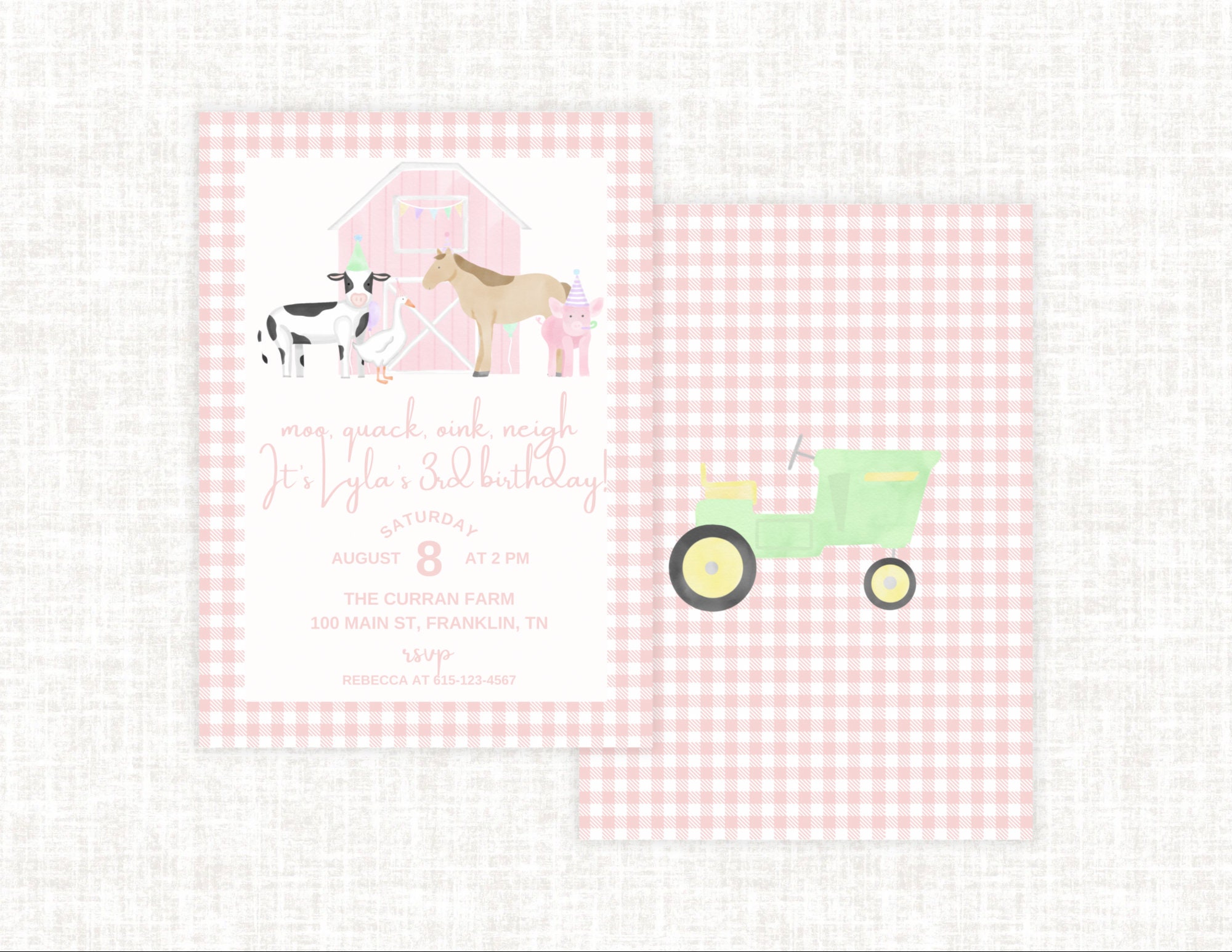 Moo, Quack, Oink, Neigh, Girl Farm Birthday Invitation, Girl Watercolor ...