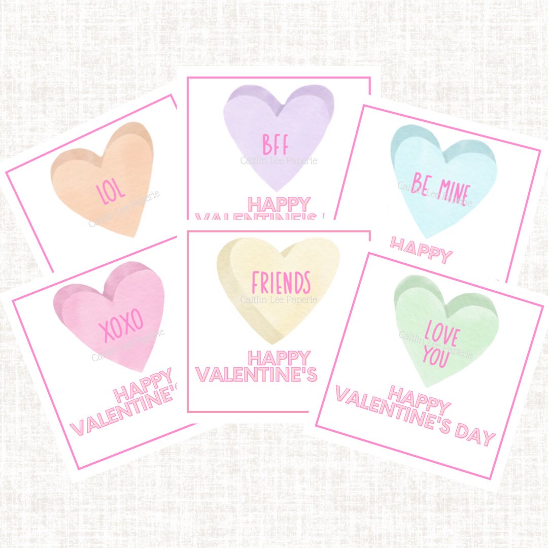Conversation Heart Candy Valentine Card Gift Tags, Kids Classroom ...
