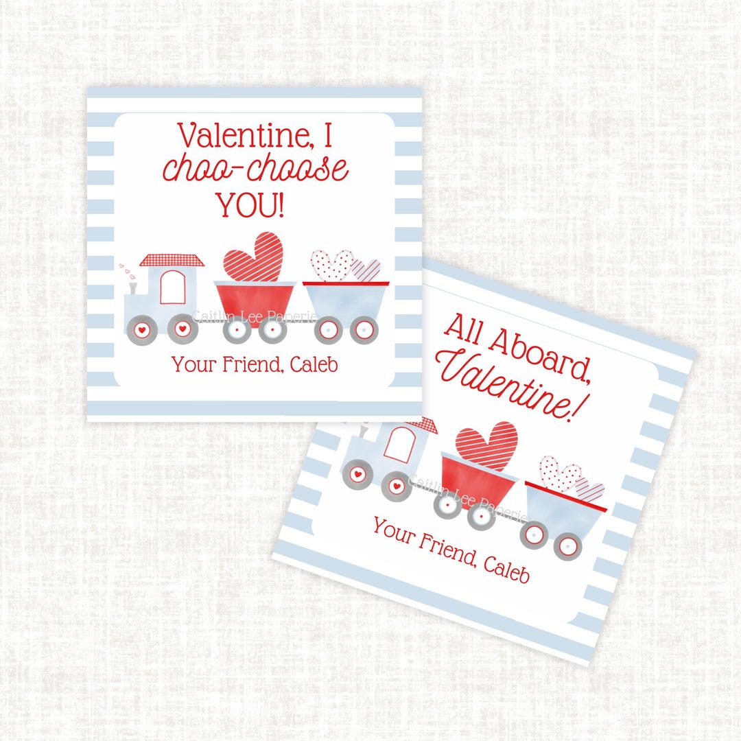 All Aboard Choo Choo Train Valentines Card Gift Tags, Kids Classroom ...