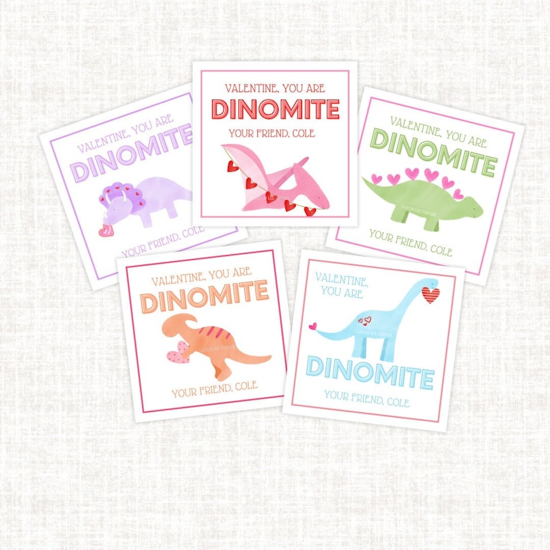 Dinosaur Dinomite Valentine Card Gift Tags, Kids Classroom / Preschool ...
