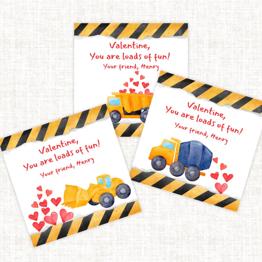 Construction Valentine Cards, Excavator Dumptruck Valentines, School ...