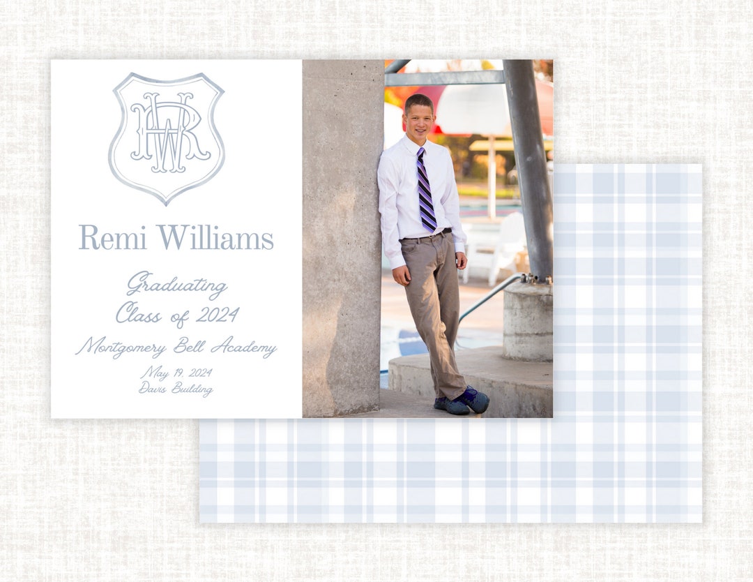 Masculine Custom Crest Monogram Graduation Photo Card, Custom Grad ...