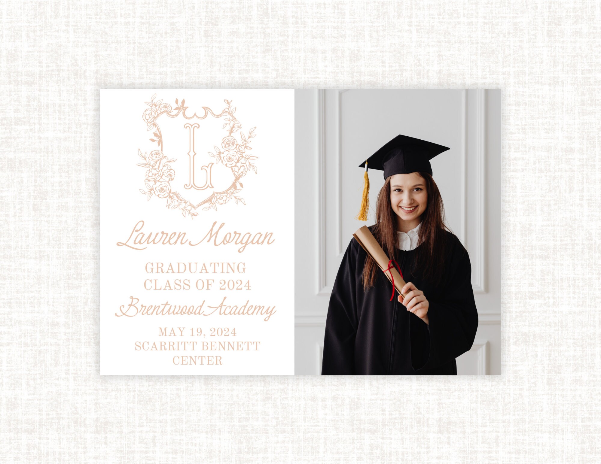 Floral Crest Graduation Photo Card, Custom Grad Announcement Picture ...