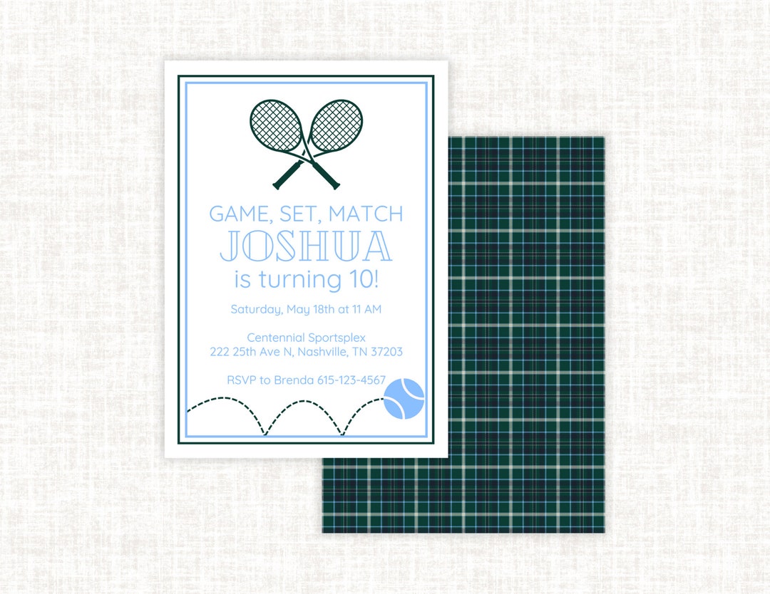 Game Set Match Tennis Birthday Invitation, Boy's Tennis Party Invite ...
