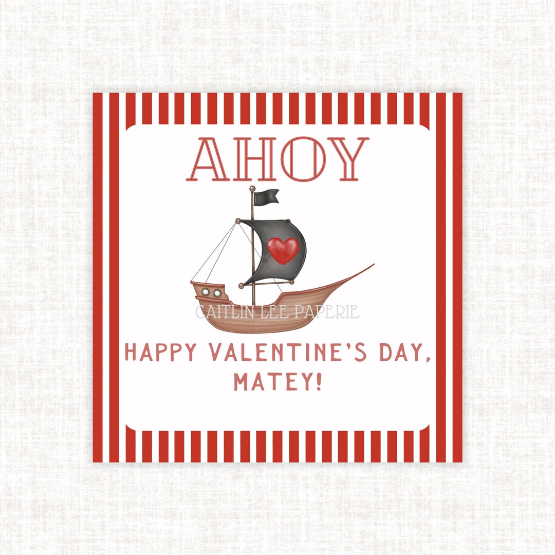 Pirate Ship Ahoy Pirate Valentine Cards Gift Tags, Kids Classroom ...