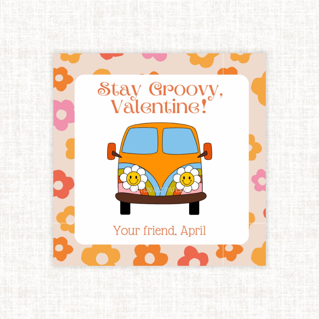 Love Bus Valentine, Groovy Valentine, Flower Power Valentine, 60s ...
