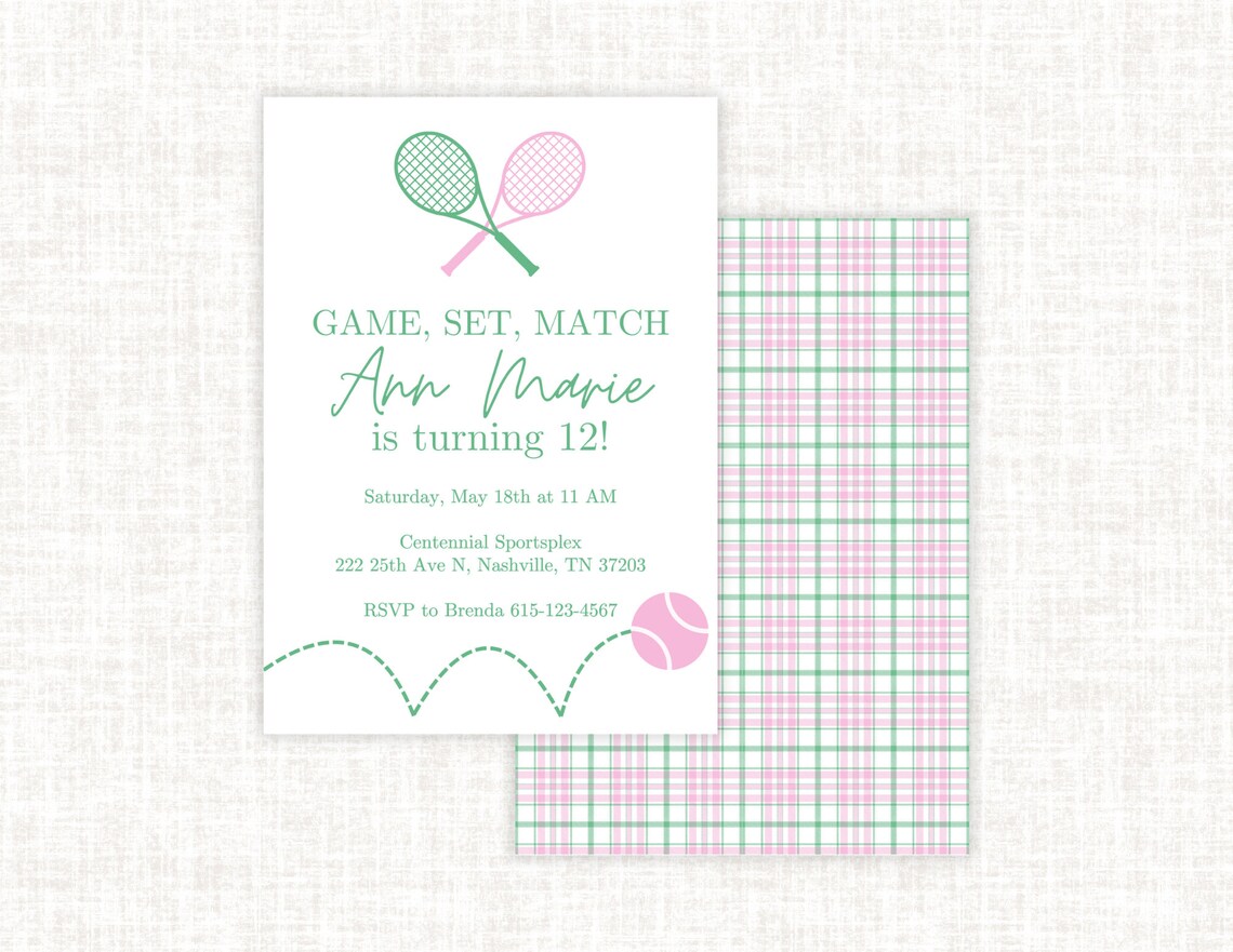 Game Set Match Pink Birthday Invitation, Preppy Tennis Party Invite ...