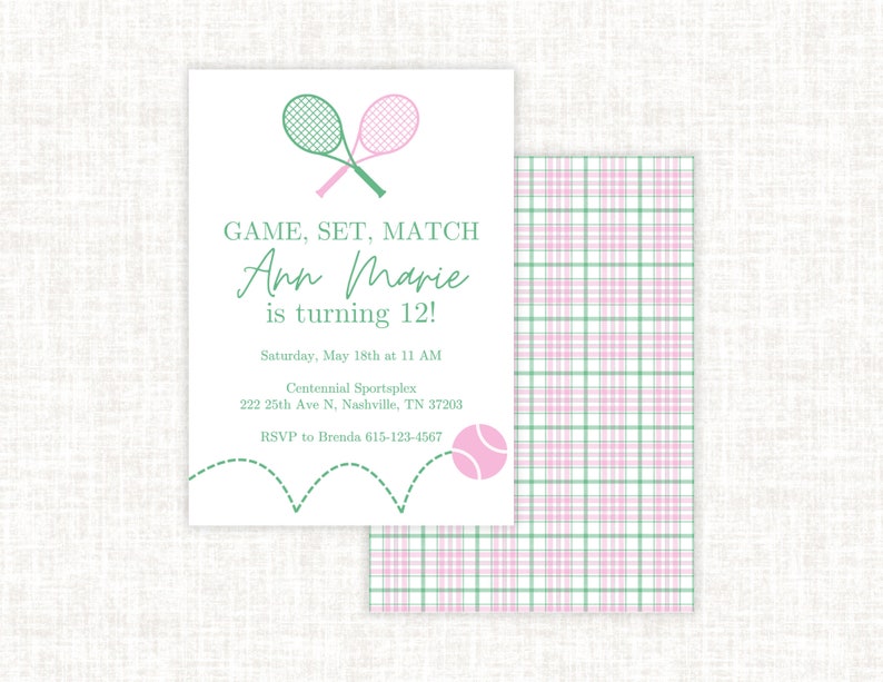Game Set Match Pink Birthday Invitation, Preppy Tennis Party Invite ...