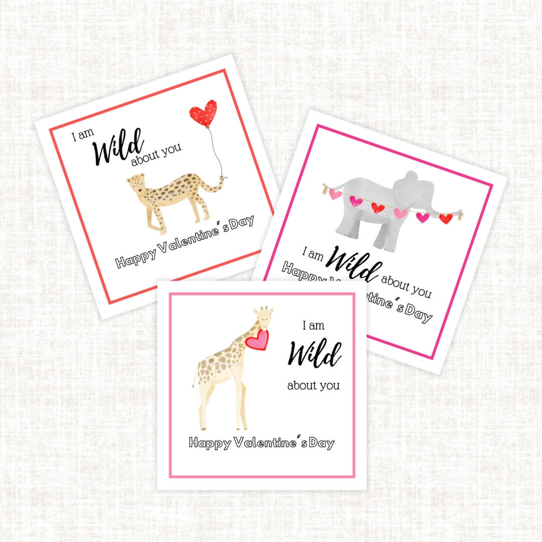 Wild Valentine, Zoo Animal Valentine, Safari Valentine, Watercolor ...