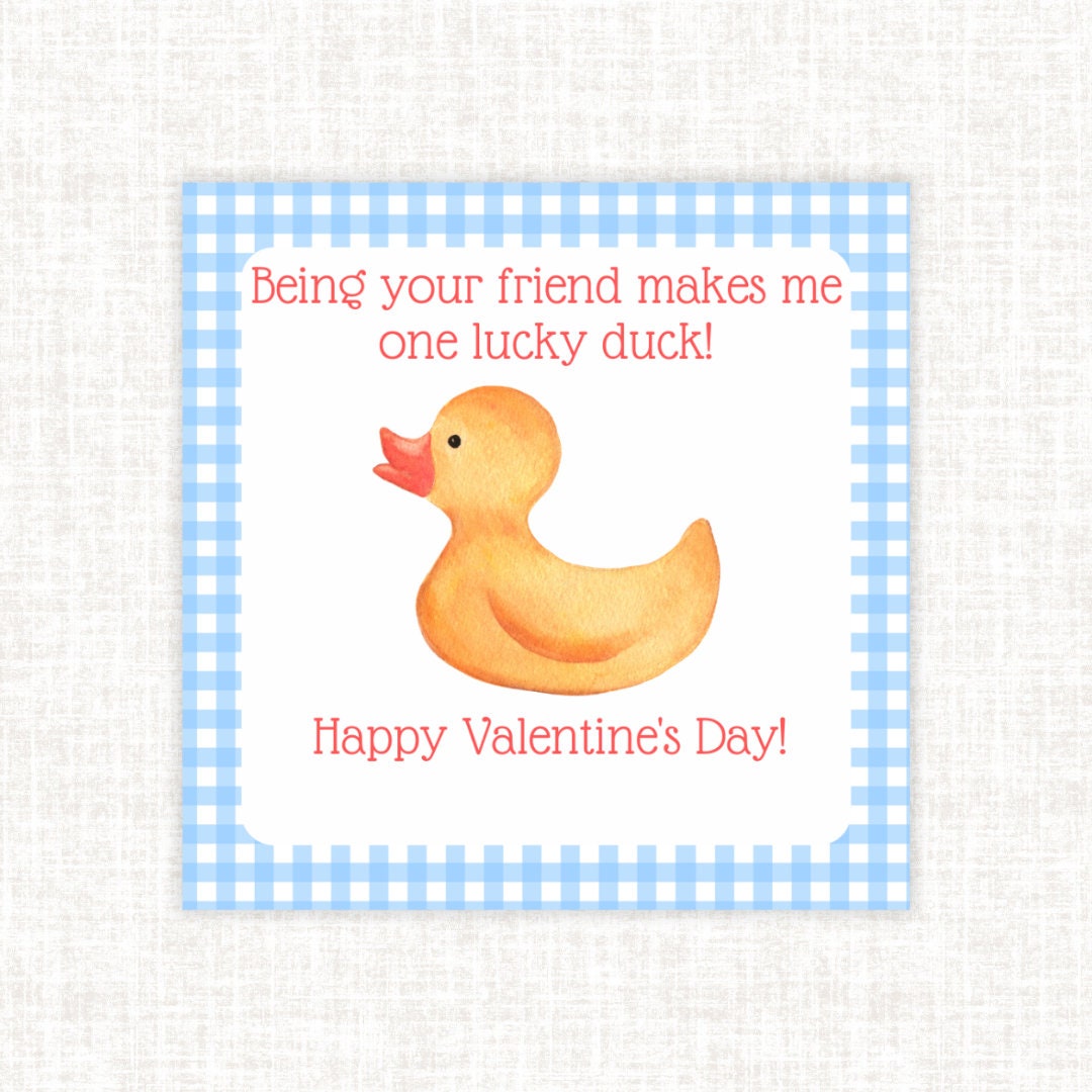 Rubber Duck Valentine, Lucky Duck Valentine, Watercolor Valentine ...