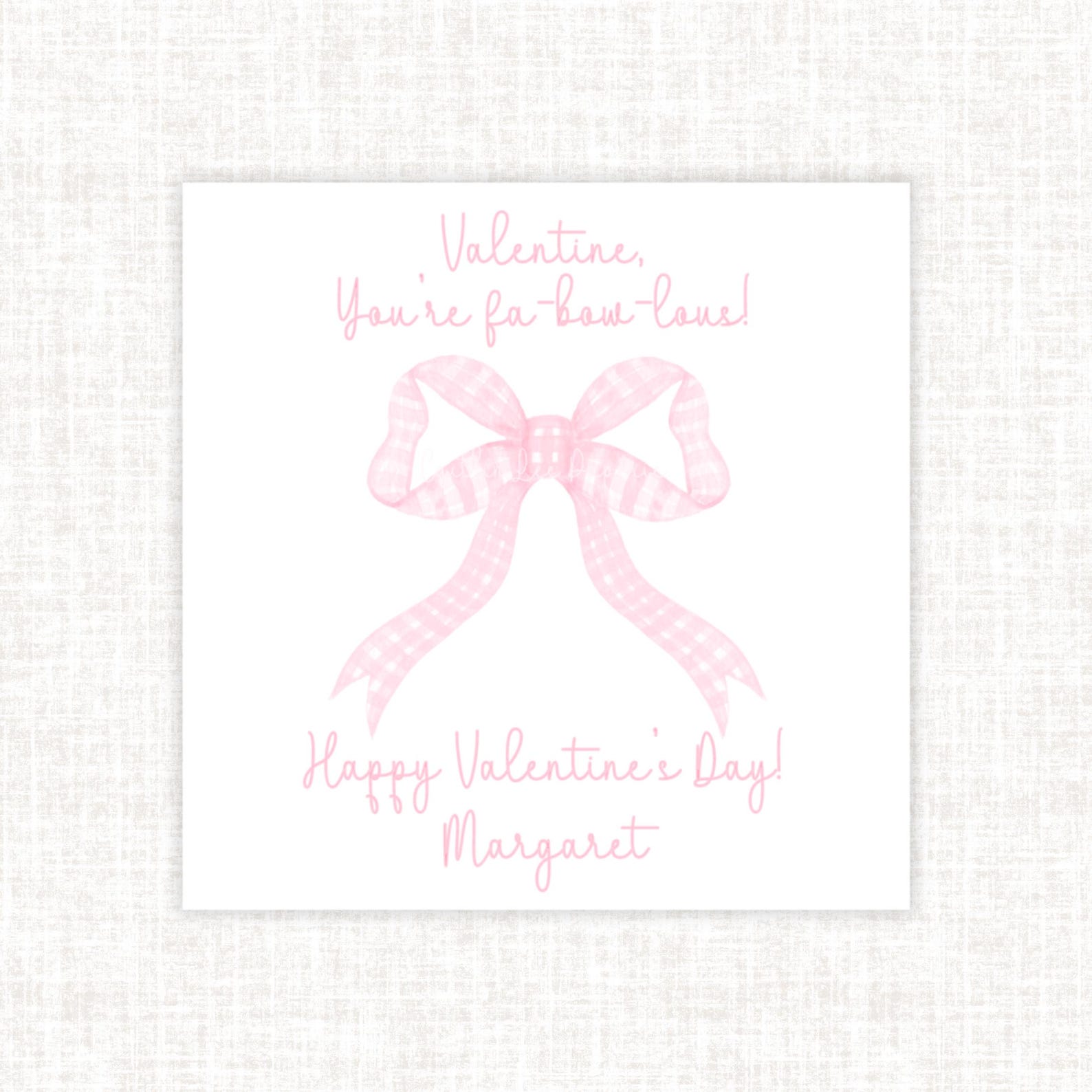 Fa-bow-lous Pink Bow Valentine, Pink Gingham Valentine, Grandmillennial ...
