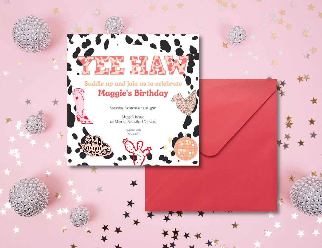 Yee Haw Birthday Invitation, Cowgirl Invitation, Disco Cowgirl Birthday ...