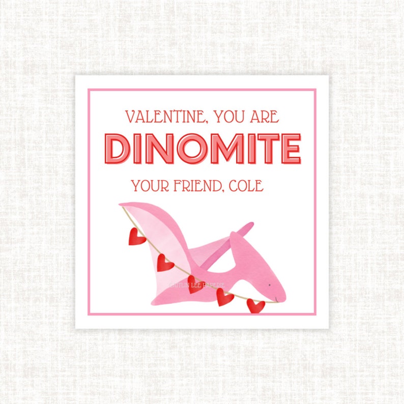 Dinosaur Dinomite Valentine Card Gift Tags, Kids Classroom / Preschool ...