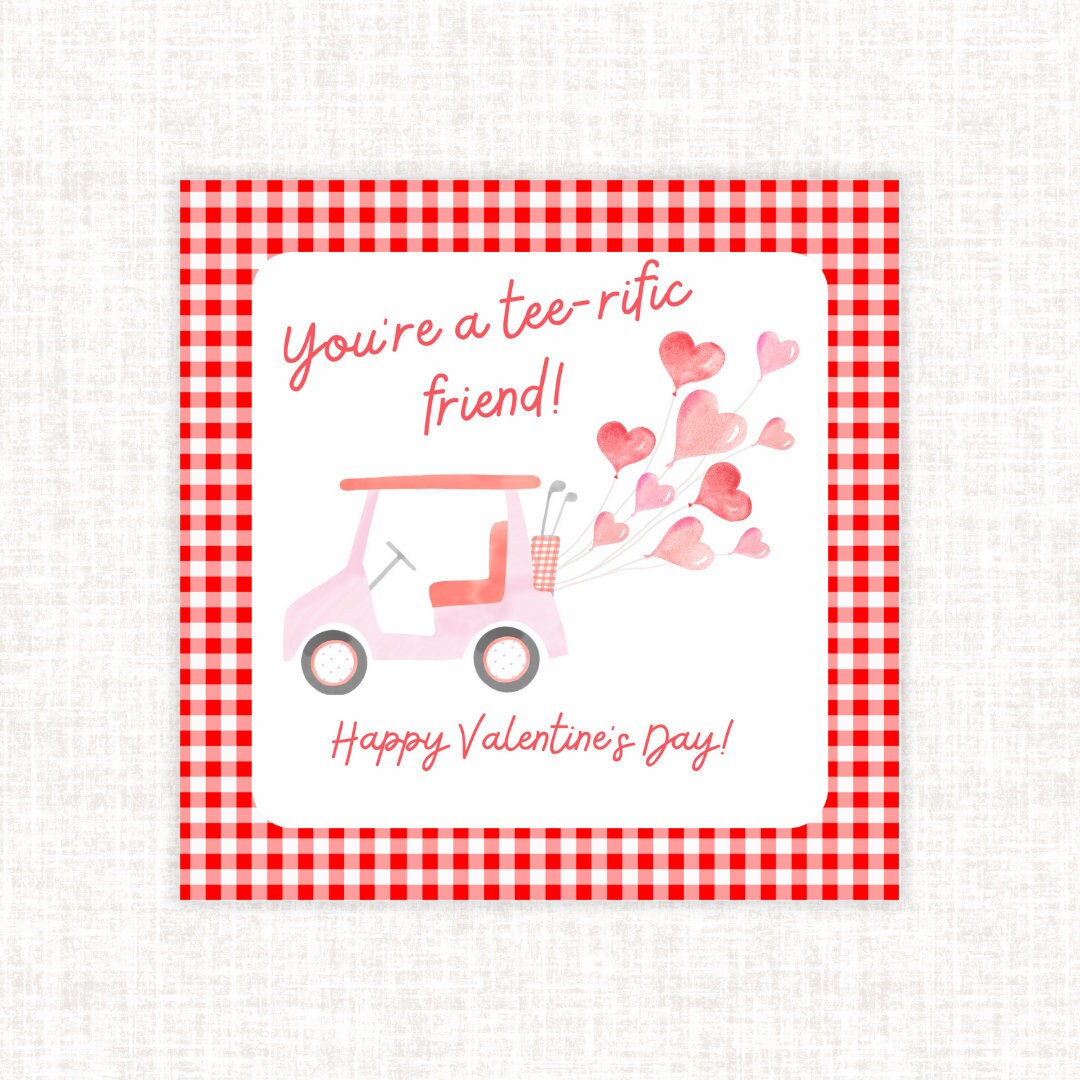 Red Golf Valentine Cards, Boy Valentines, Preppy Watercolor Valentine ...