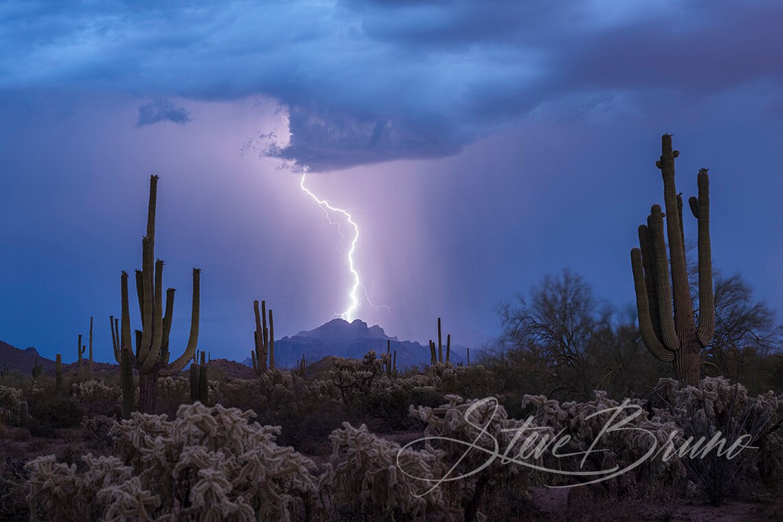Superstition Mountain, Lightning Photograph, Arizona Wall Art, Nature ...