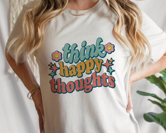 Think Happy Thoughts PNG Sublimation Retro Smiley Flower Png - Etsy