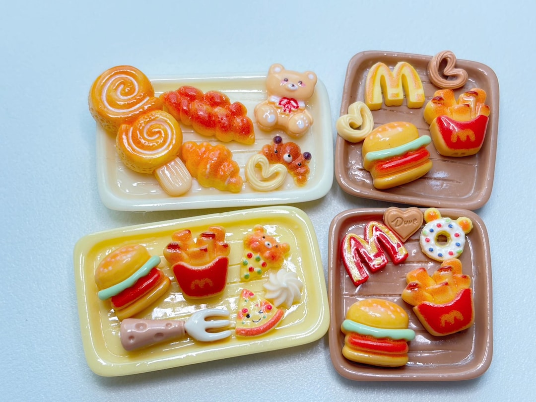 Kawaii Miniature Food Tray Set: Resin Burger, Fries, Pizza - Etsy
