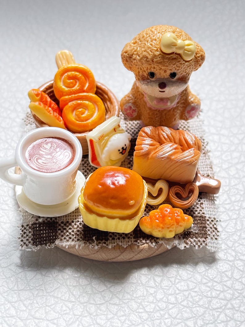 Miniature Resin Bread & Coffee Set: Handmade Dollhouse Bakery Figurines ...