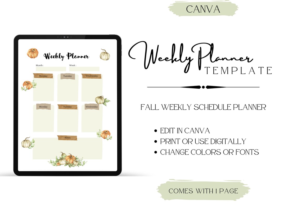 Fall - Pumpkin - Digital Planner Template - Canva - Etsy