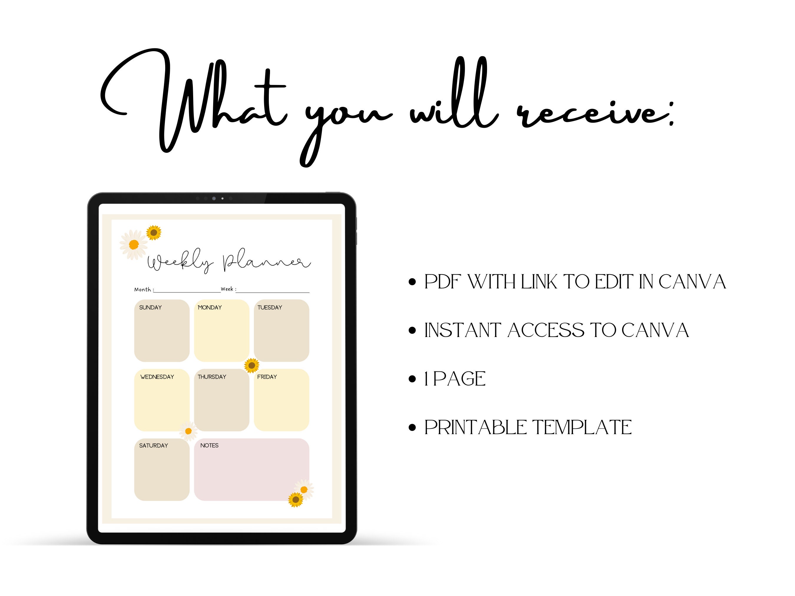 Daisy - Sunflower - Digital Daily Planner Template - Canva - Digital ...