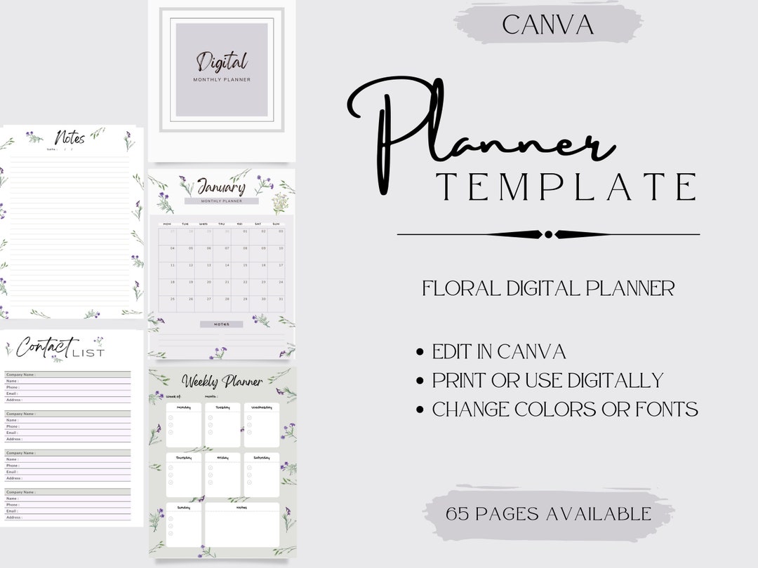 Floral Year Calendar Template - PDF DOWNLOAD - Canva - Etsy