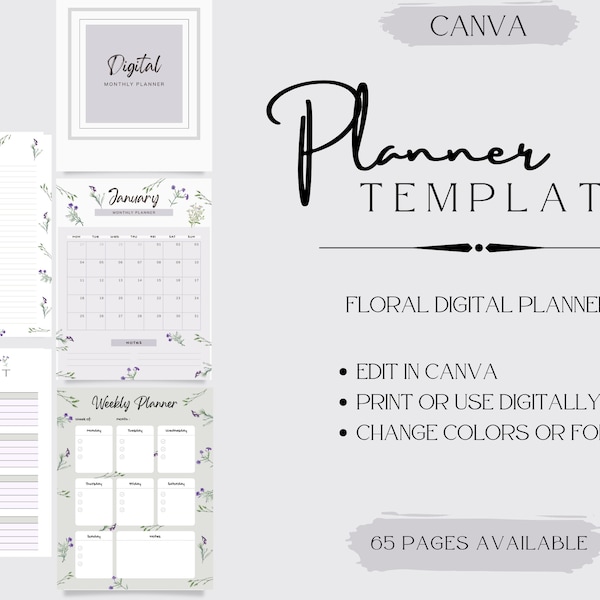 Floral Year Calendar Template PDF DOWNLOAD Canva - Etsy