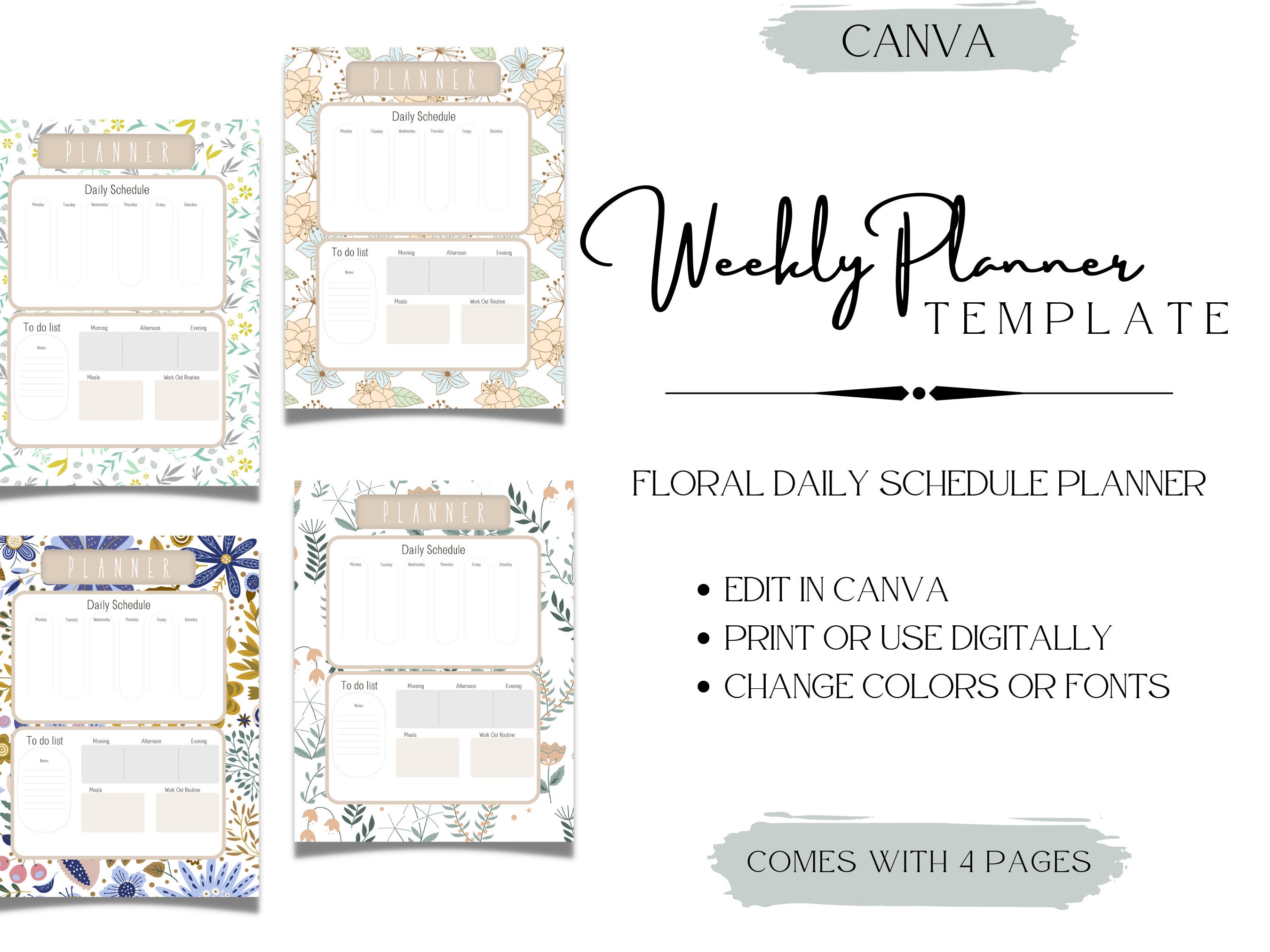 Weekly Planner Bundle - 4 Pack - Digital Template Download - Canva - Etsy