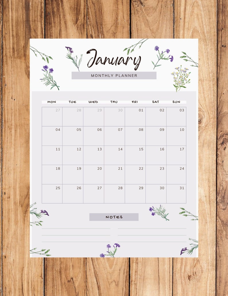 Floral Year Calendar Template PDF DOWNLOAD - Etsy