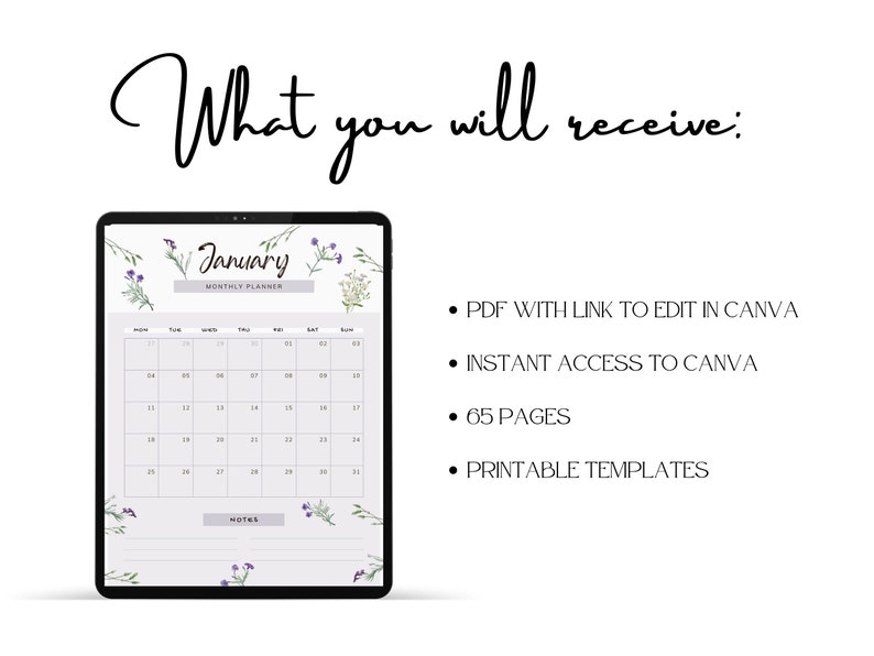 Floral Year Calendar Template - PDF DOWNLOAD - Canva - Etsy