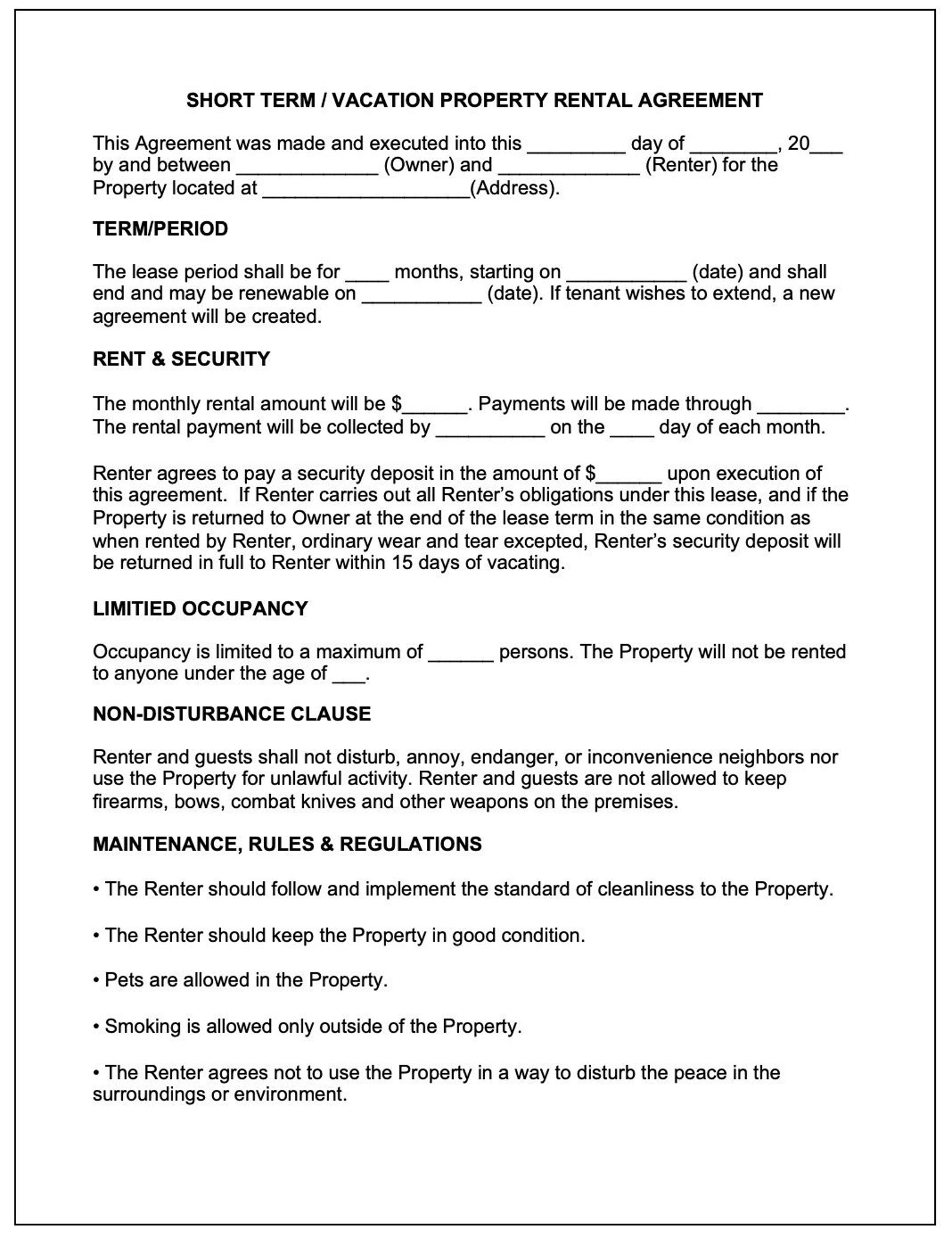 Short Term Rental Agreement AIRBNB ARBITRAGE Vacation Etsy