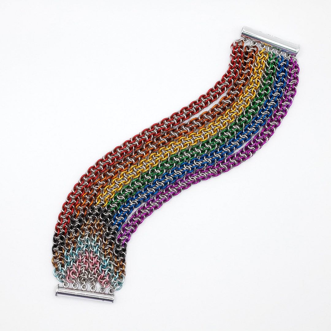 Chain Maille Vipera Berus Weave Rainbow Pride Progress Bracelet ...