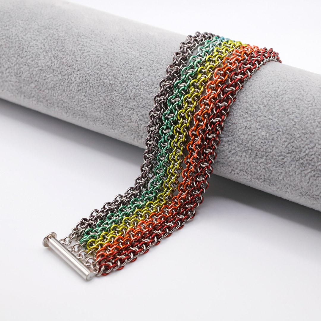 Chain Maille Vipera Berus Weave Rainbow Bracelet Handmade - Etsy