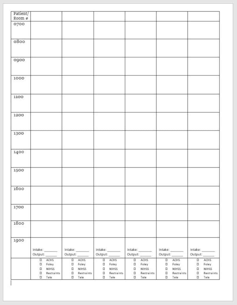 Med Surg RN Hourly to Do List, 6 Patient Hourly Nursing to Do List ...