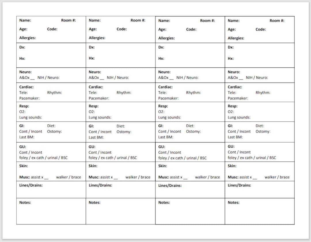 Med Surg RN Nursing Report Sheet, RN Nurse Report Sheet, Medical ...