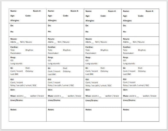 Med Surg RN Nursing Report Sheet RN Nurse Report Sheet - Etsy Canada
