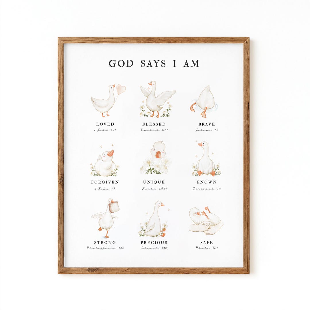 God Says I Am, Silly Goose Poster, Affirmation Wall Art for Kids, Bible ...