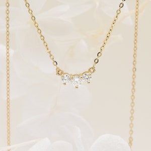 14K Solid Gold Classic Trio Diamond Necklace Dainty Diamond Necklace 3 Stone Solitaire Necklace ...
