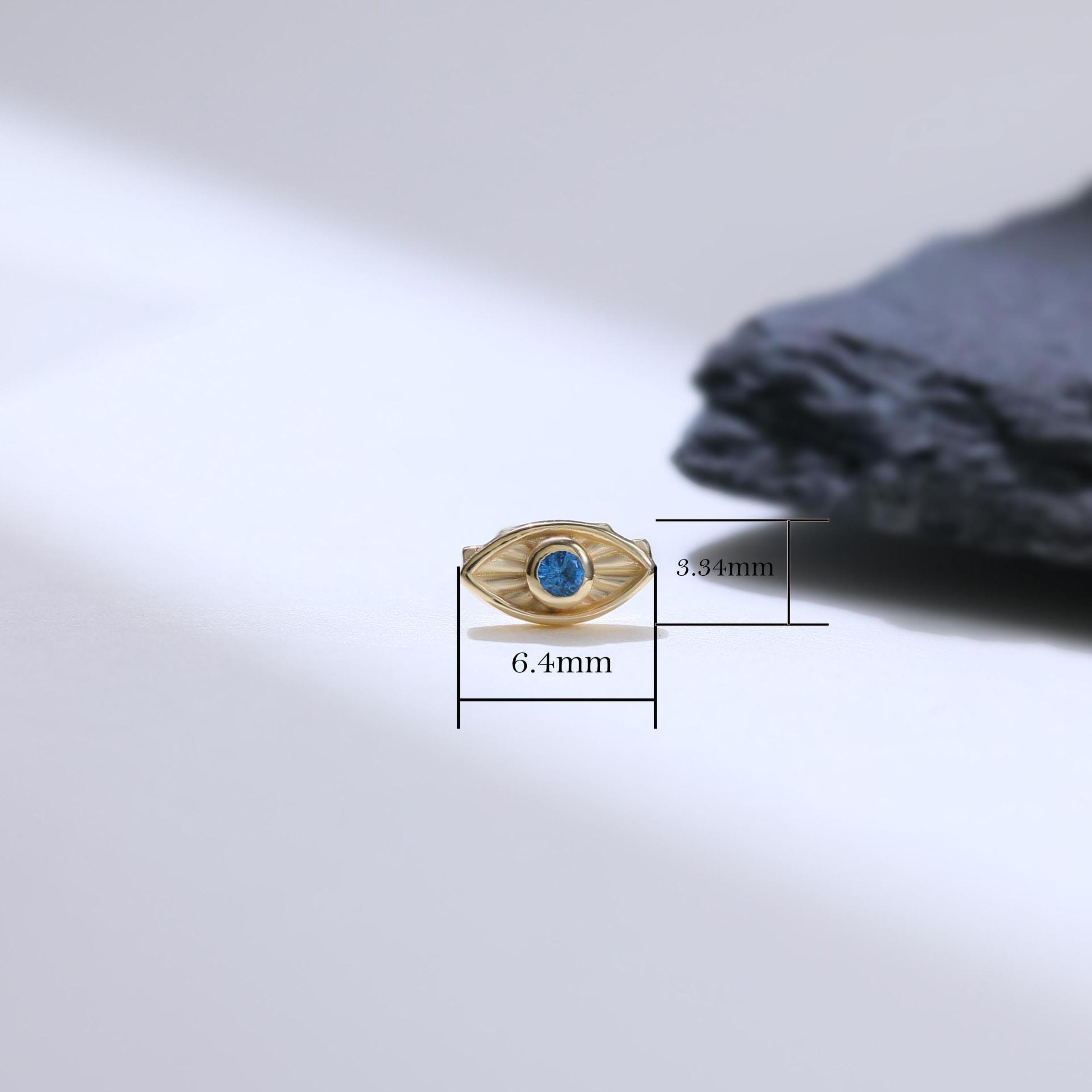 14K Solid Gold Evil Eye Blue Diamond Helix Piercing Earring, Solid Gold ...