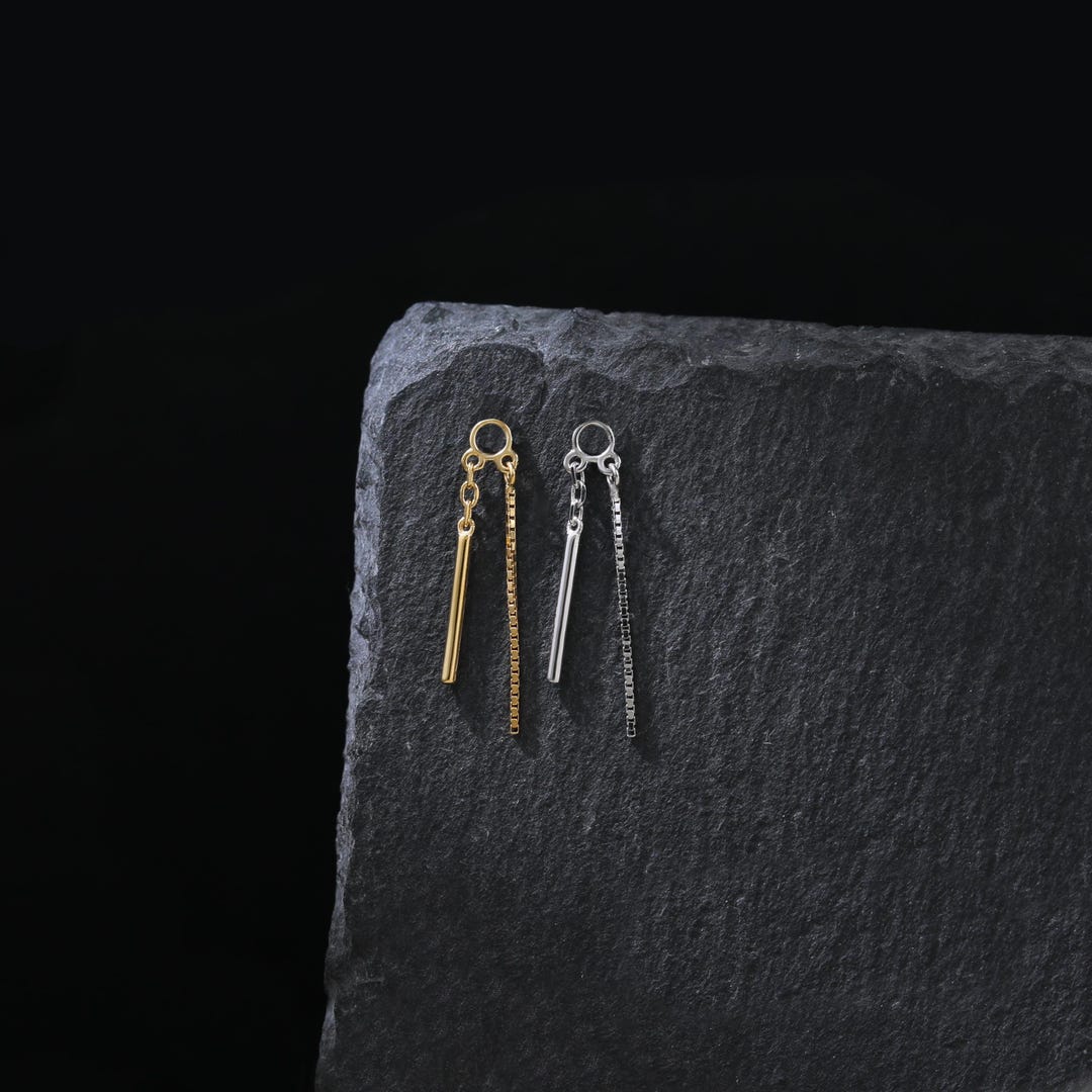 Bar & Box Chain Double Dangle Charm, 925 Silver Linear Drop Cartilage ...