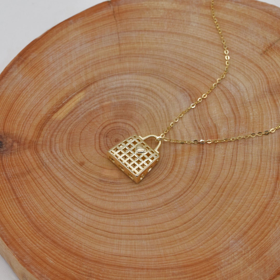 14K Solid Gold Bag Charm Bag Necklace Bag Pendant With Chain Charm ...