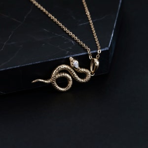 14K Solid Gold Snake Pendant Necklace Serpent Charm Moissanite Necklace ...