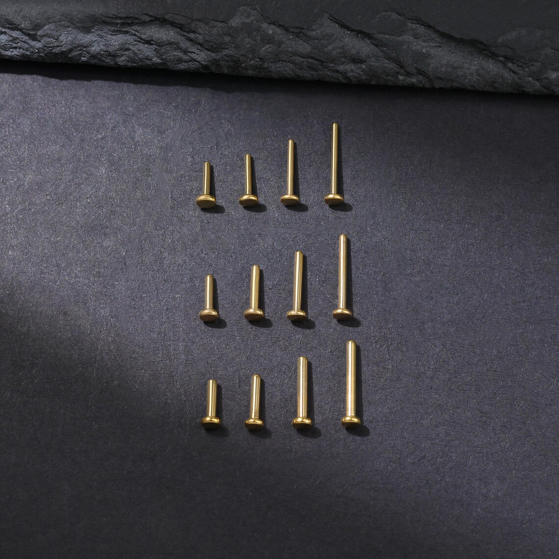 14K Gold Plated Push Pin Flat Back, Titanium Threadless Push Pin, 16G ...